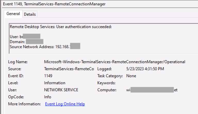 Remote Connection Manager Event 1149 Cyber Triage 4751