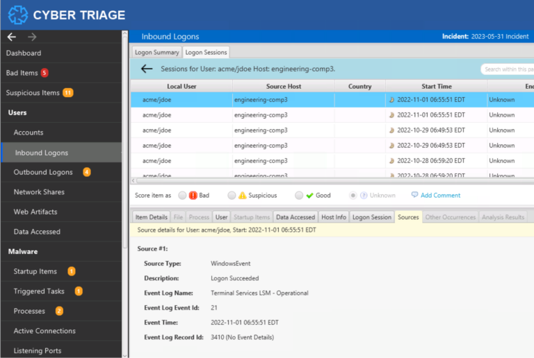 Local Session Manager - Event 21 (Logon) - Cyber Triage